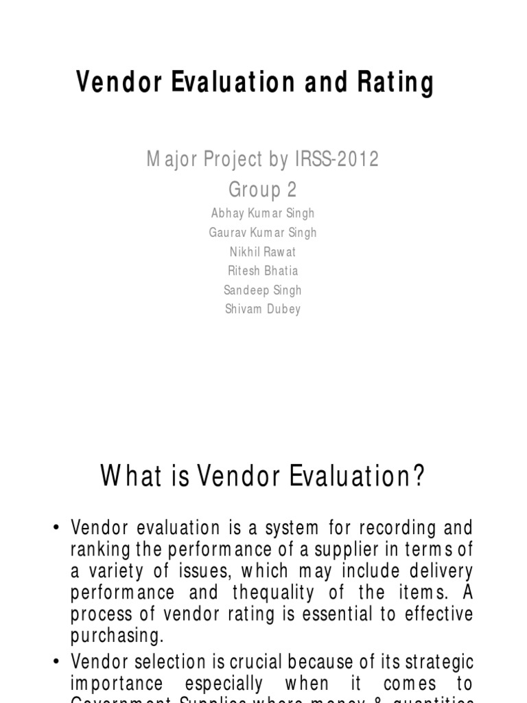 Vendor Rating | PDF | Supply Chain | Inventory