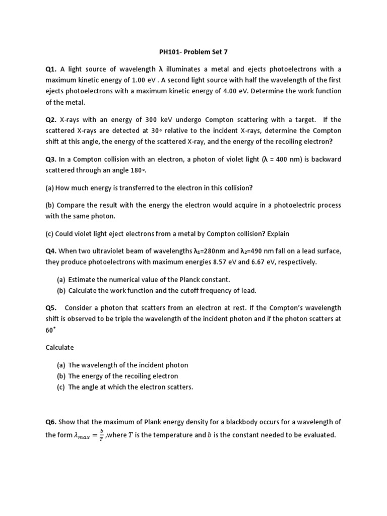 Problem Set 7 | PDF | Photoelectric Effect | Photon