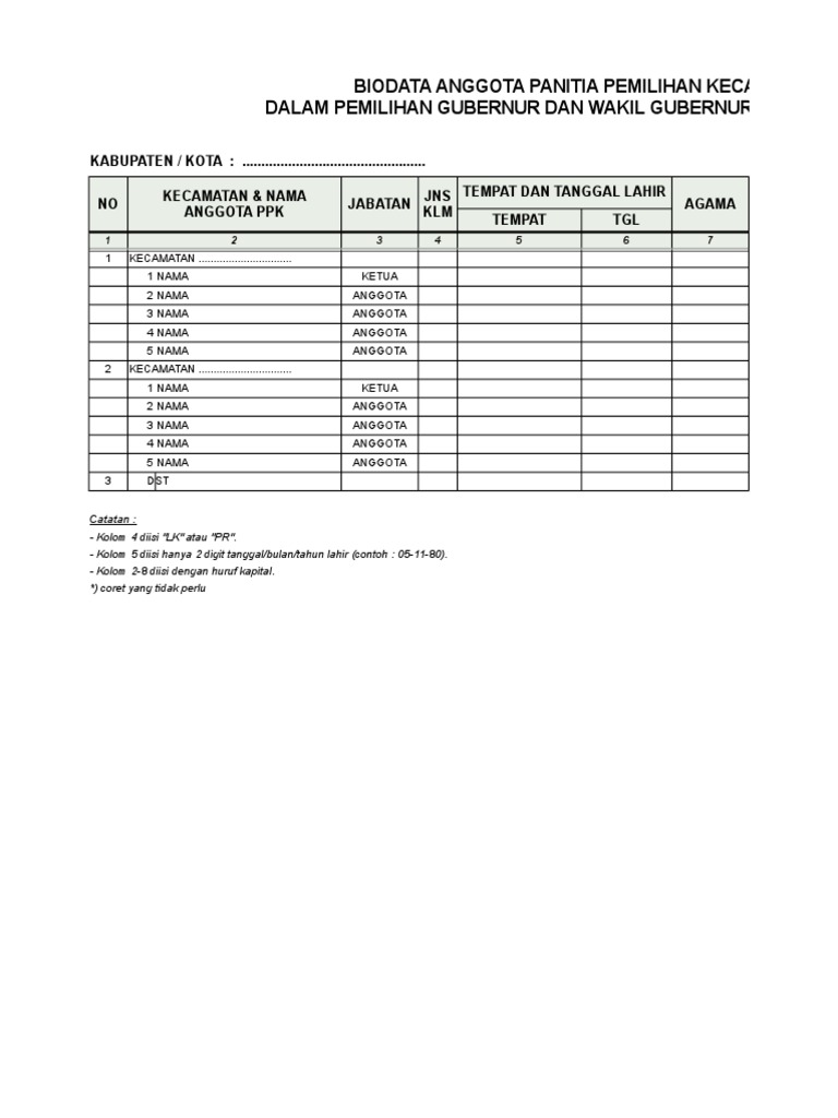 Format Biodata PPK Pps | PDF