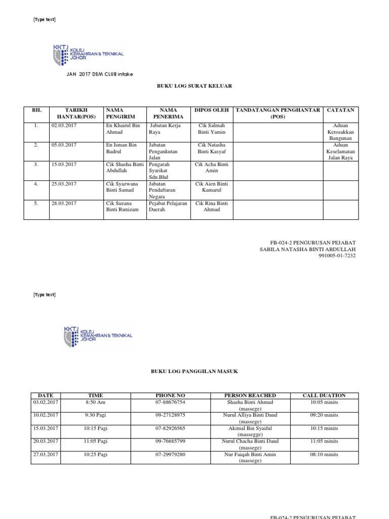 Buku Log Surat Keluar | PDF