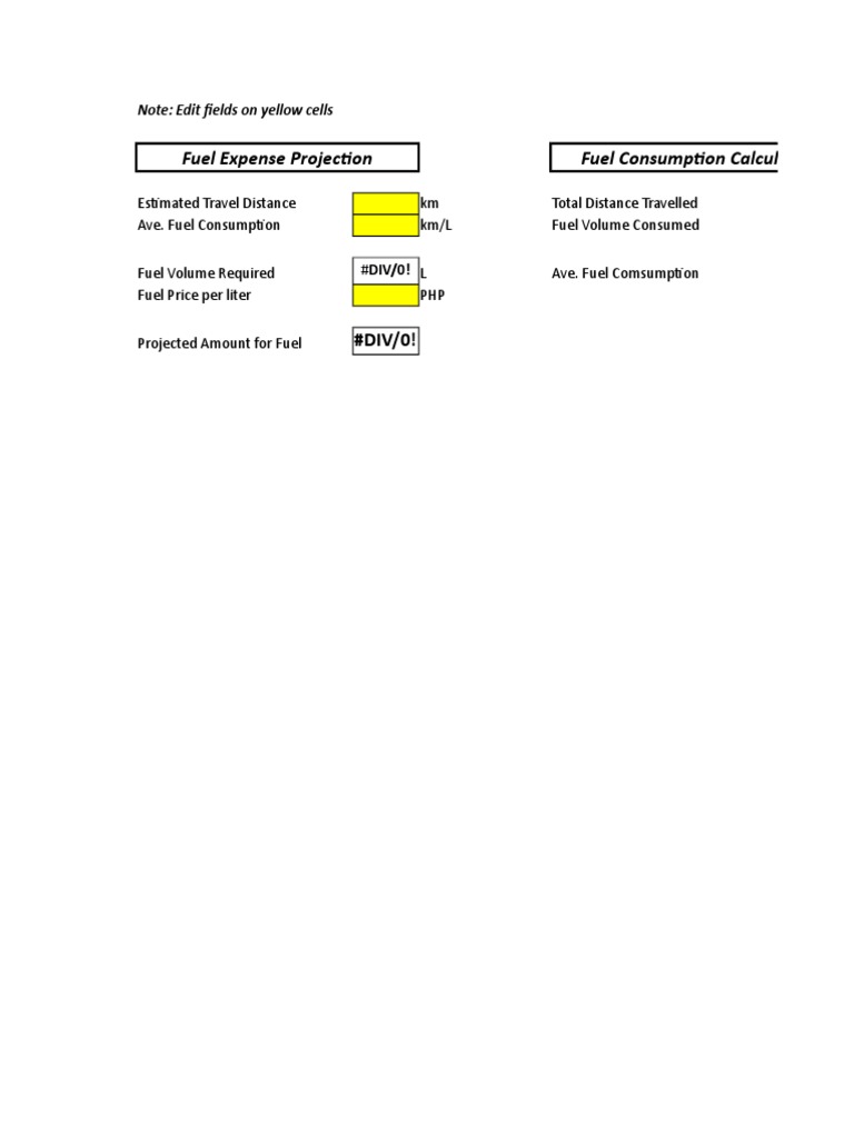 Fuel Expense Projection Fuel Consumption Calculator Pdf