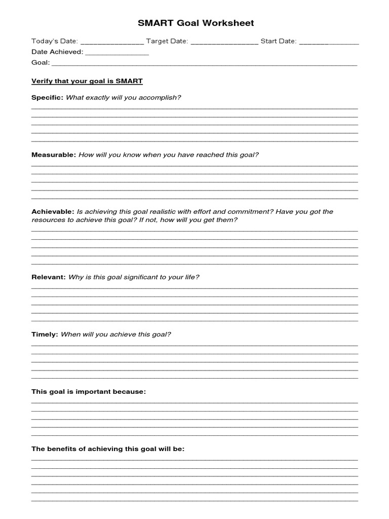 SMART Goal Worksheet | Goal | Business