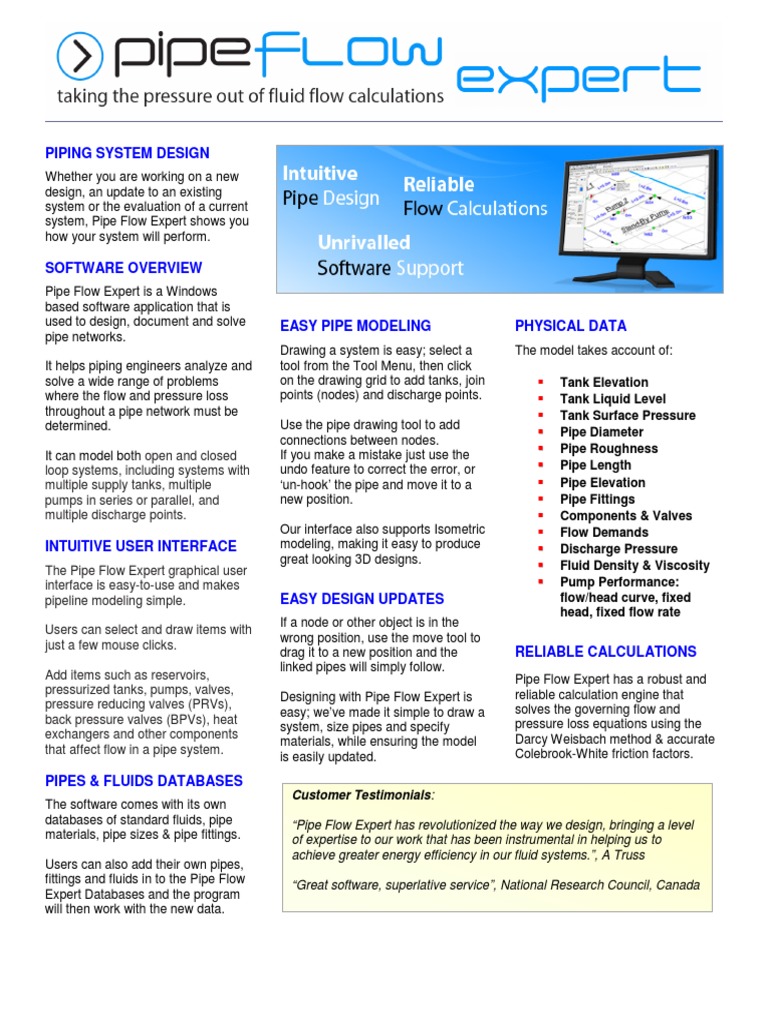 Pipe Flow Expert Brochure | PDF | Fluid Dynamics | Pipe (Fluid Conveyance)