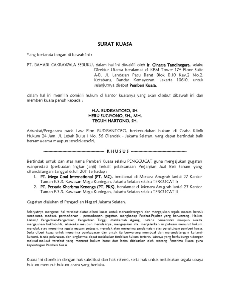 Contoh SK PT. Sebuku Gugatan | PDF