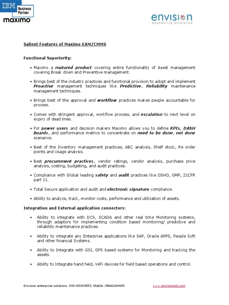 MAXIMO Features - Engineering | PDF | Inventory | Labour Economics