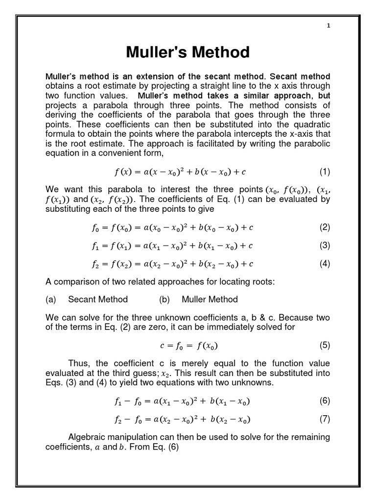 Muller's Method & Graeffe's Root Squaring Method | PDF | Quadratic ...