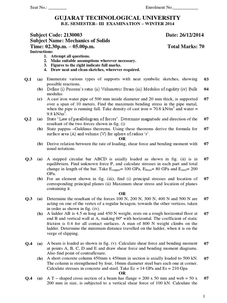 Mechanics of Solids GTU Papers | PDF | Bending | Stress (Mechanics)