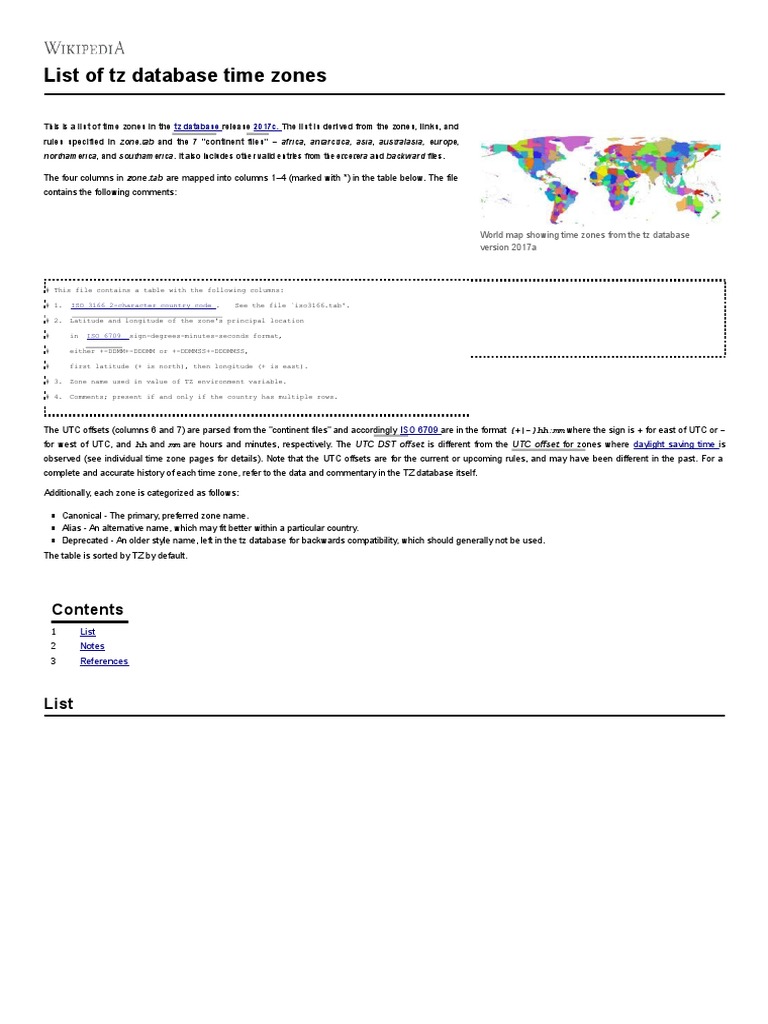 List of TZ Database Time Zones | PDF