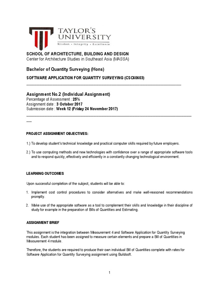 Software Application For Qs Assignment 2 17oct03 | PDF | Software | Surveying
