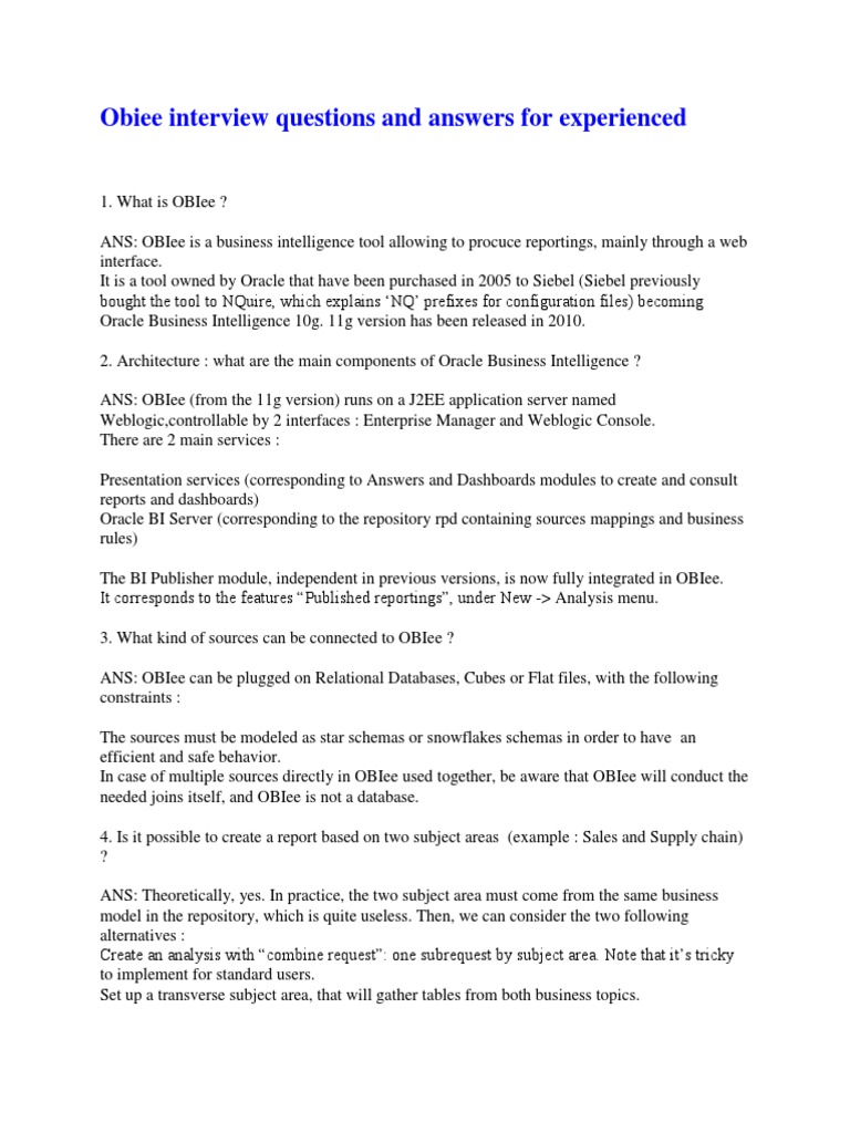 OBIEE Interview Questions | PDF | Databases | Business Intelligence