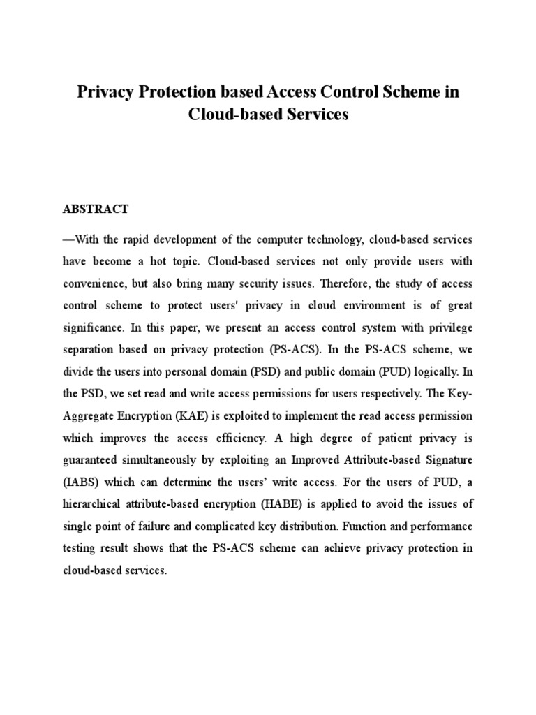 Privacy Protection Based Access Control Scheme in Cloud-Based Services | PDF | Encryption ...