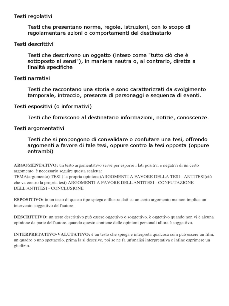 Tipi Di Testi | PDF