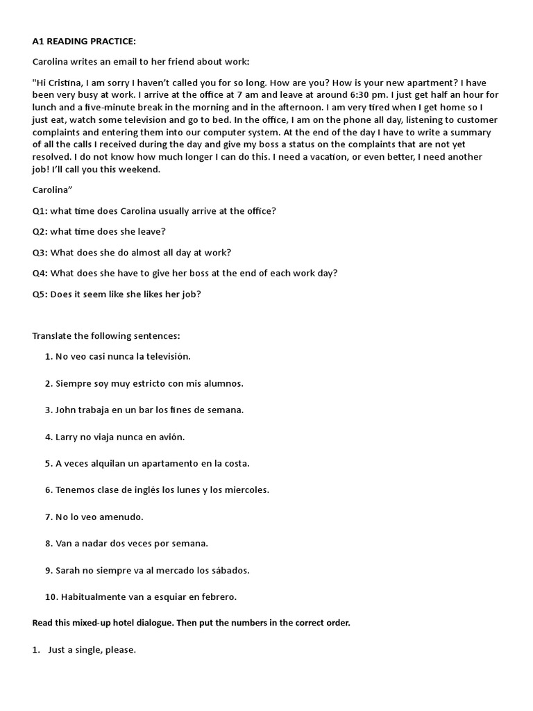 A2 Reading Practice | PDF | Leisure | Business