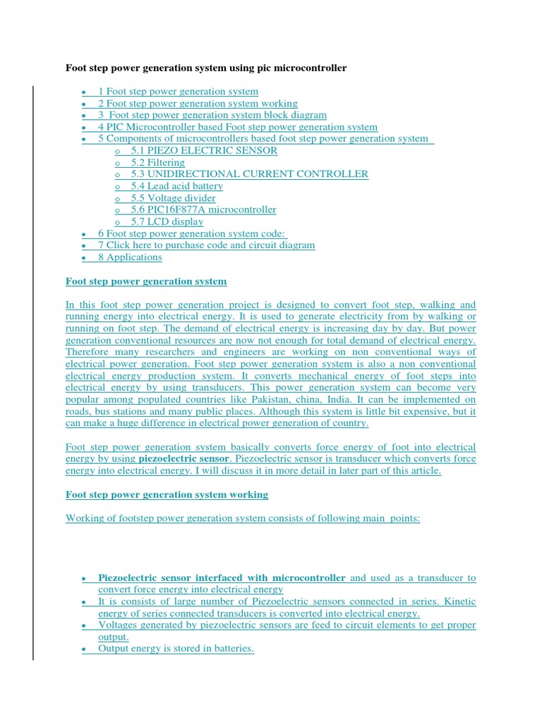 Foot Step Power Generation System Using Pic Microcontroller | PDF ...