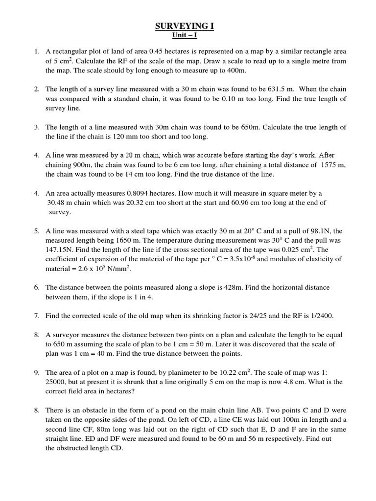 Surveying I Unit I Problems | PDF | Surveying | Metre
