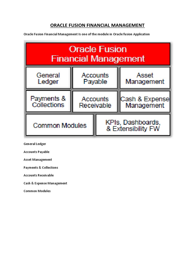 Oracle Fusion Financial Management Is One of The Module in Oracle ...