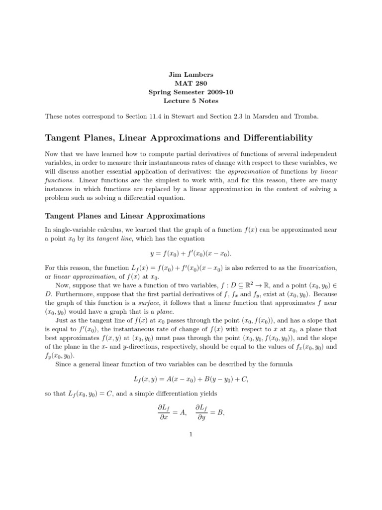 Tangent Planes and Linear Approximations | PDF | Derivative | Matrix (Mathematics)