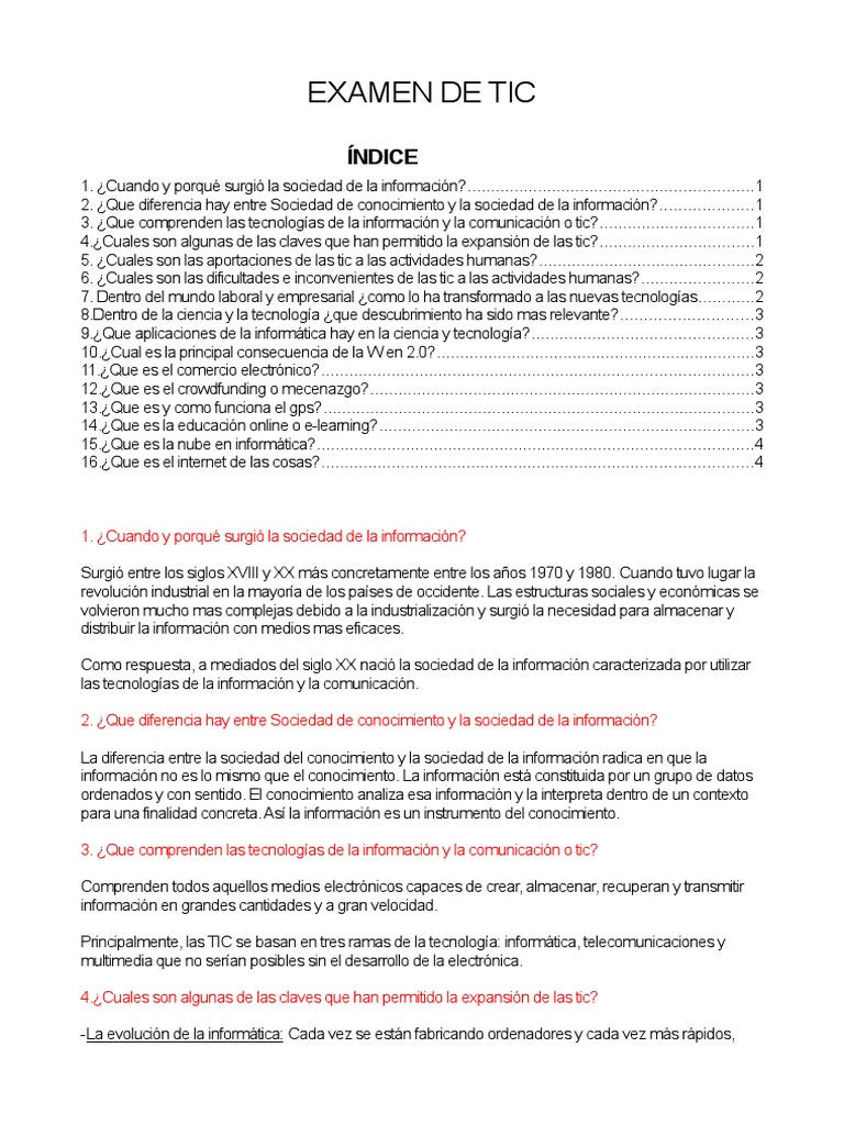 Examen De Tic Respuestas Finales Pdf Tecnología De Información Y