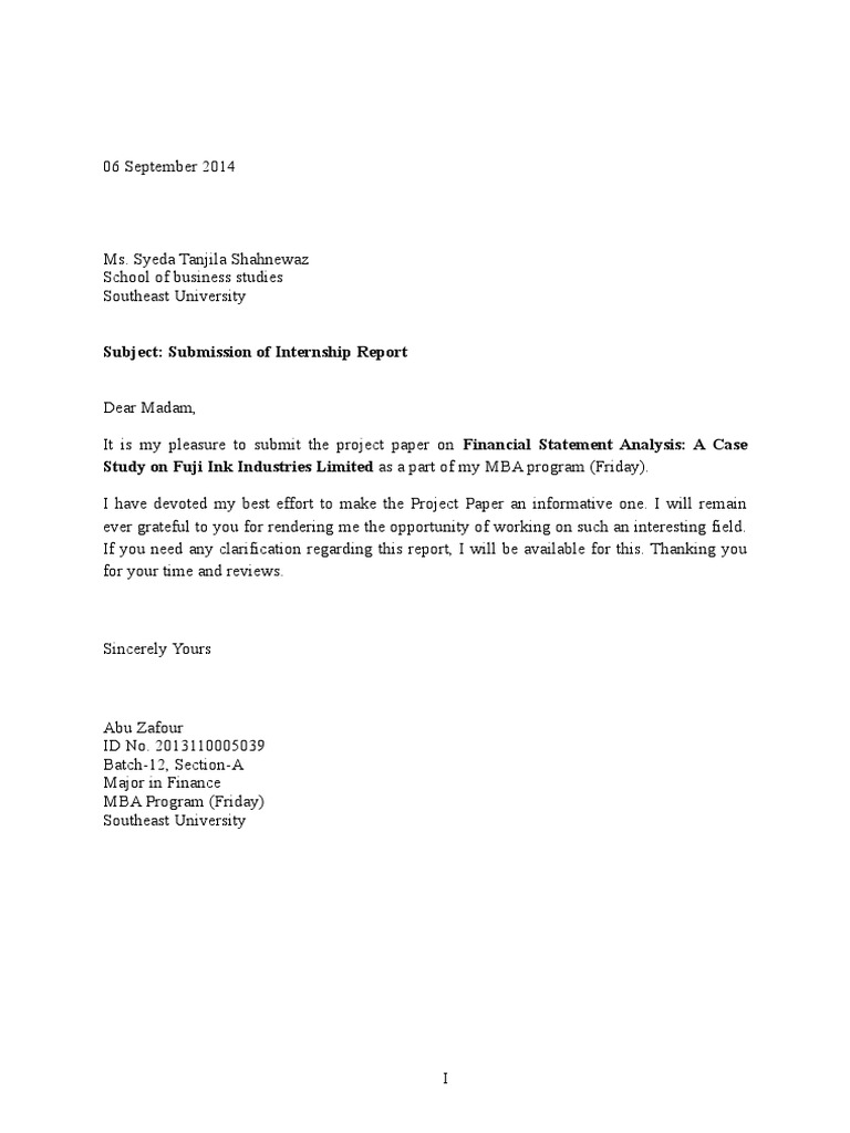 Letter of Transmittal (Financial Statement Analysis of FIIL) | PDF ...