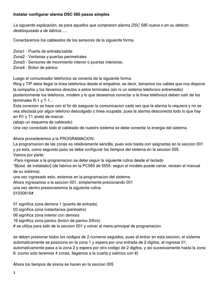 Instalar Configurar Alarma DSC 585 Pasos Simples | PDF | Hardware de la ...