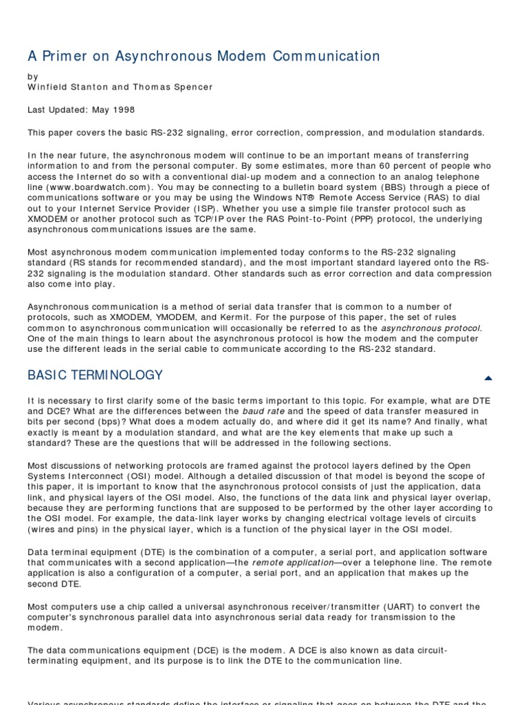 A Primer On Asynchronous Modem Communication | PDF