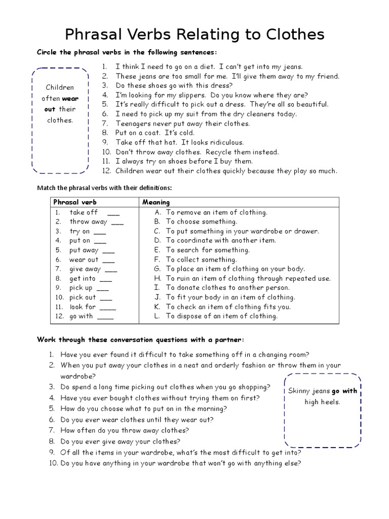 Phrasal Verbs Relating To Clothes Conversation Topics Dialogs Fun ...