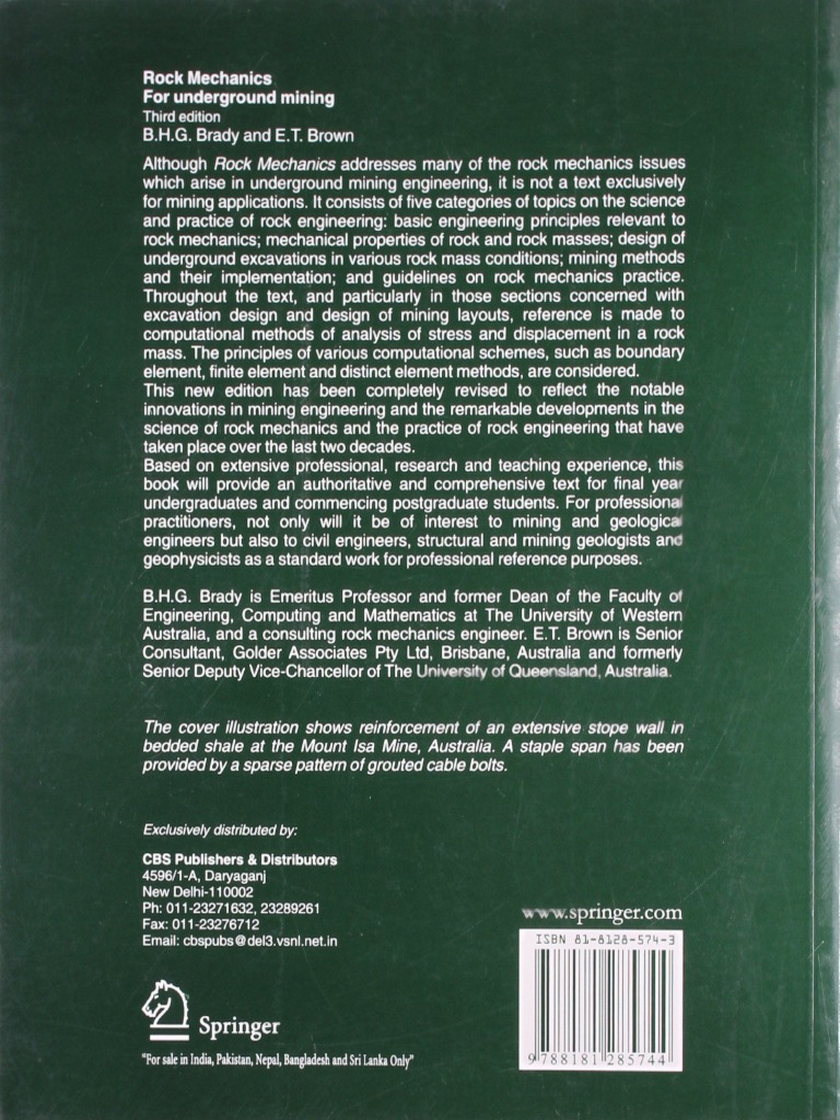 Rock Mechanics For Underground Mining | PDF