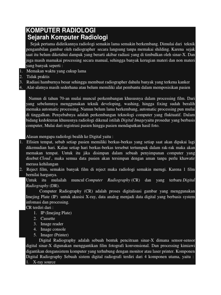 Sejarah dan Perkembangan CR Radiologi | PDF