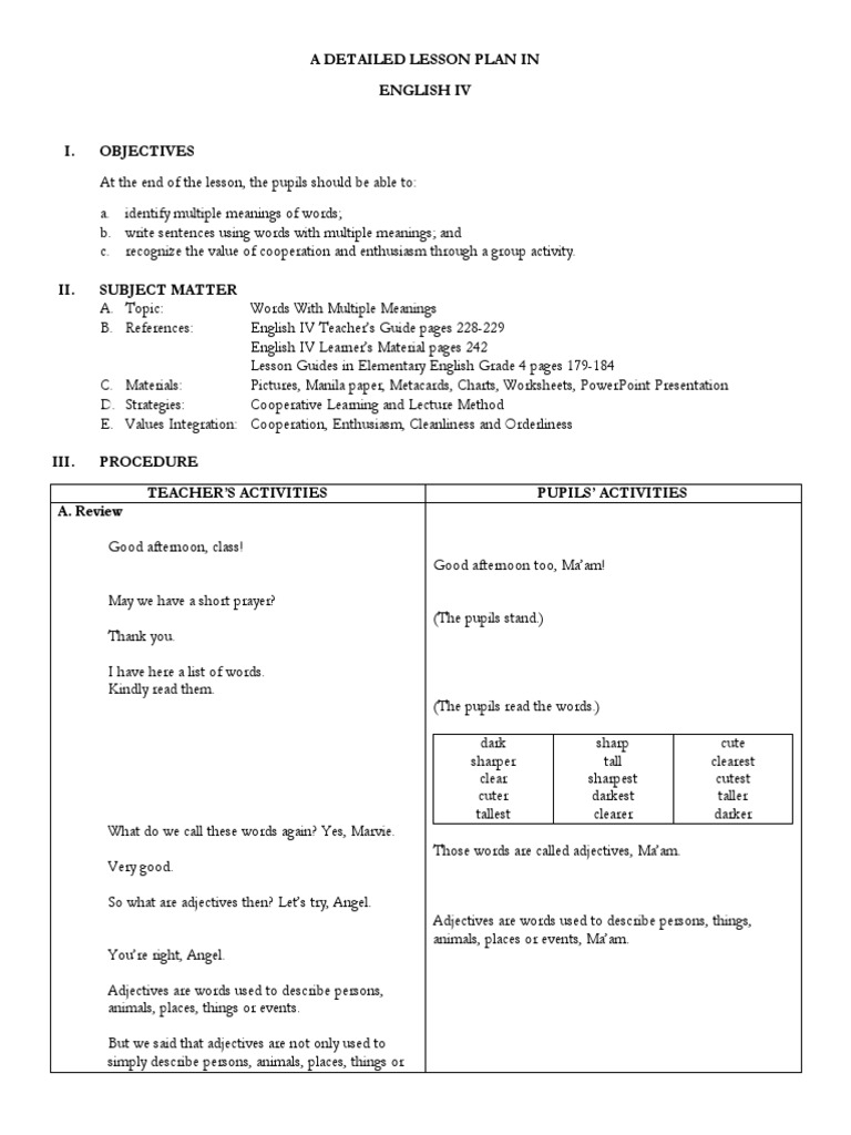 Words With Multiple Meanings | PDF | Lesson Plan