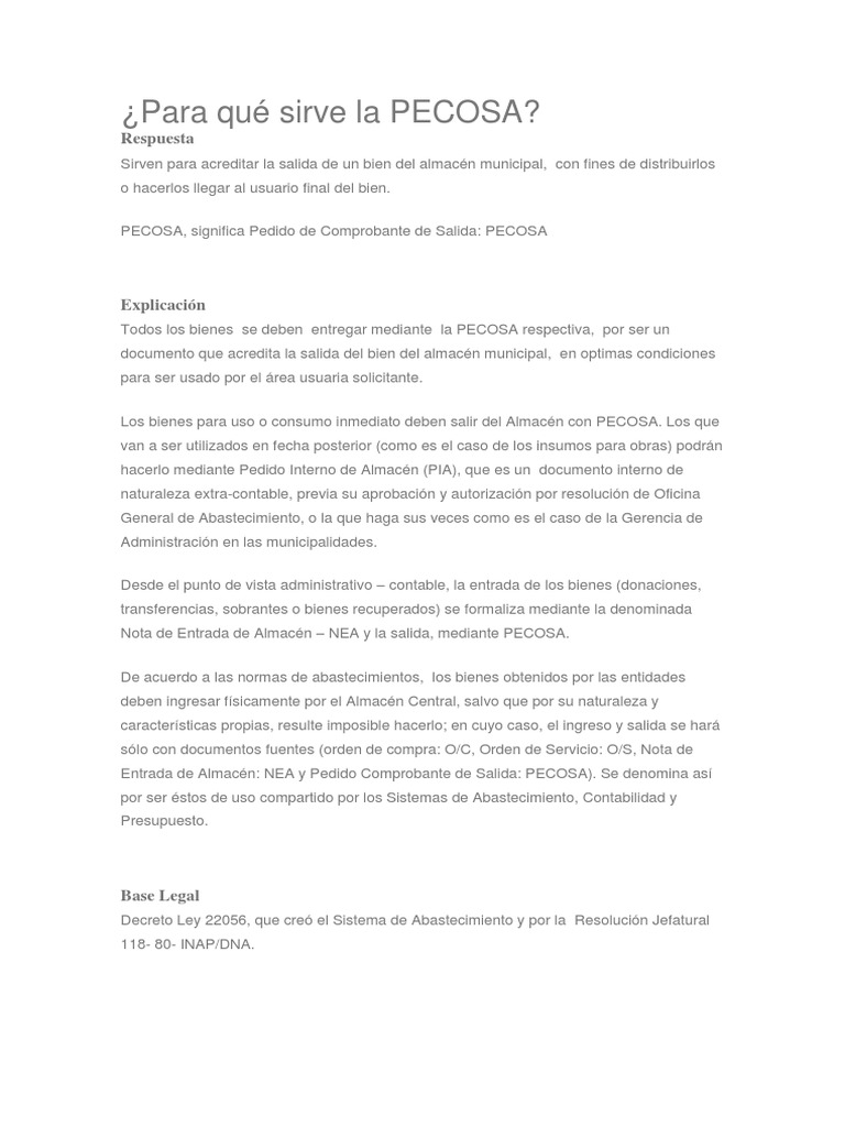 Para Qué Sirve La PECOSA | PDF