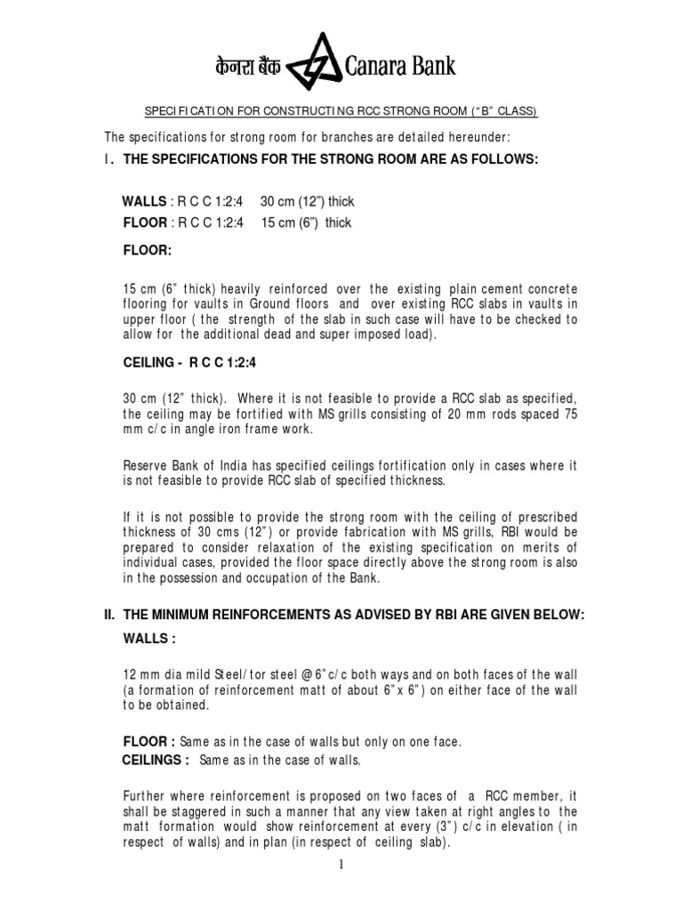 Strong Room Specifications | Download Free PDF | Bank Vault | Buildings ...