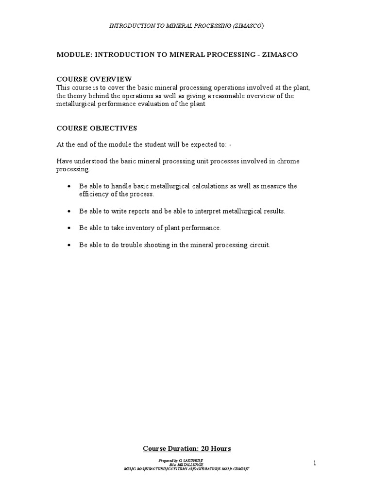 Mineral Processing-ZIMASCO Chimedza | PDF | Mill (Grinding) | Chemistry