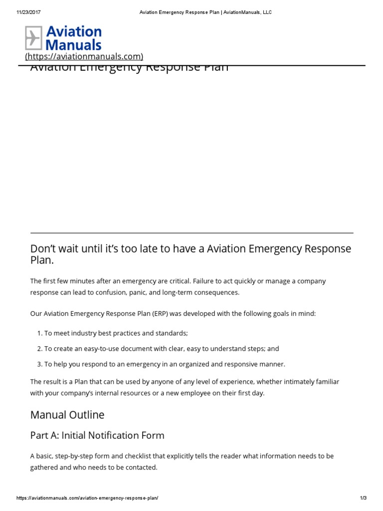 Aviation Emergency Response Plan - AviationManuals, LLC | PDF ...
