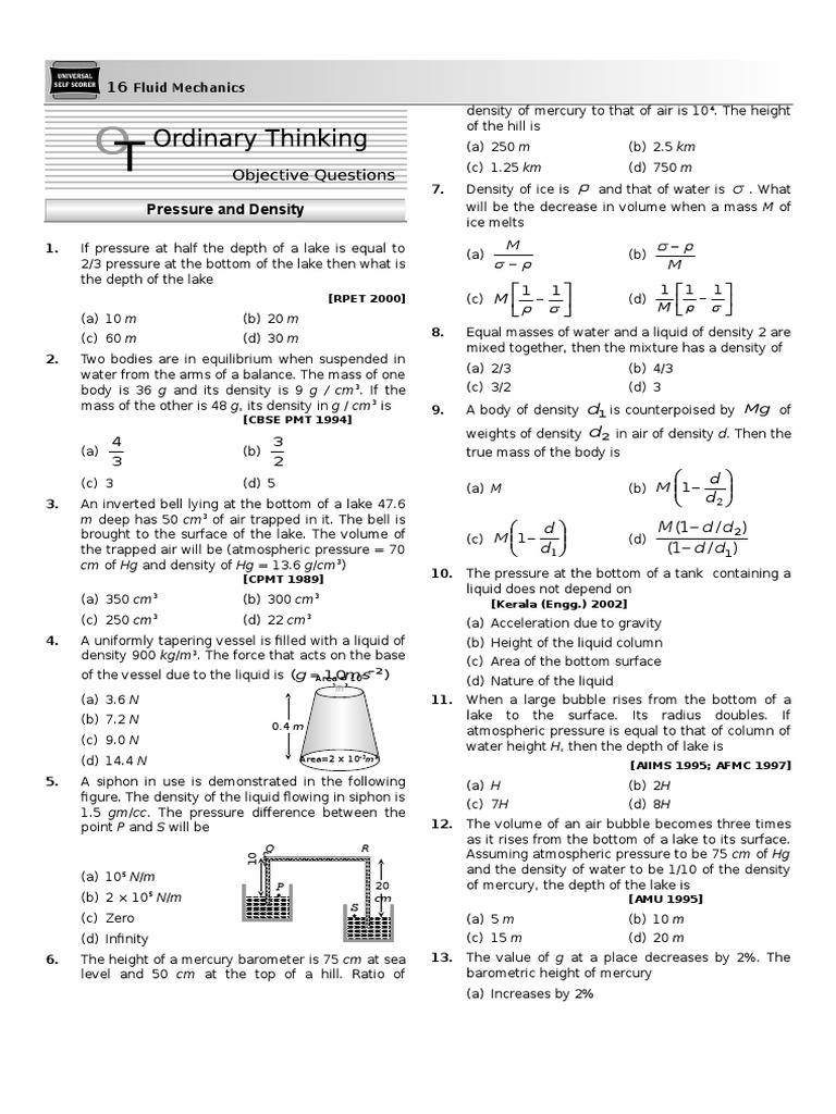 Fluid Mechanics: Pressure and Density Concepts | PDF | Buoyancy | Density