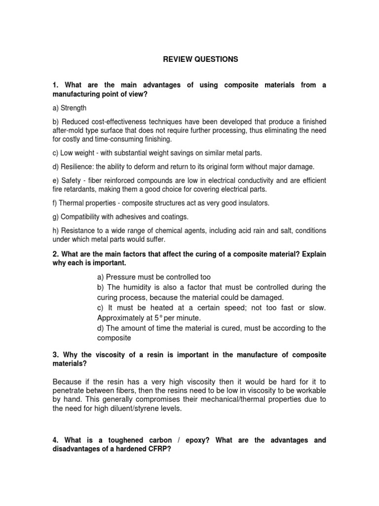 Composite Materials Questionnaire | PDF | Composite Material | Epoxy