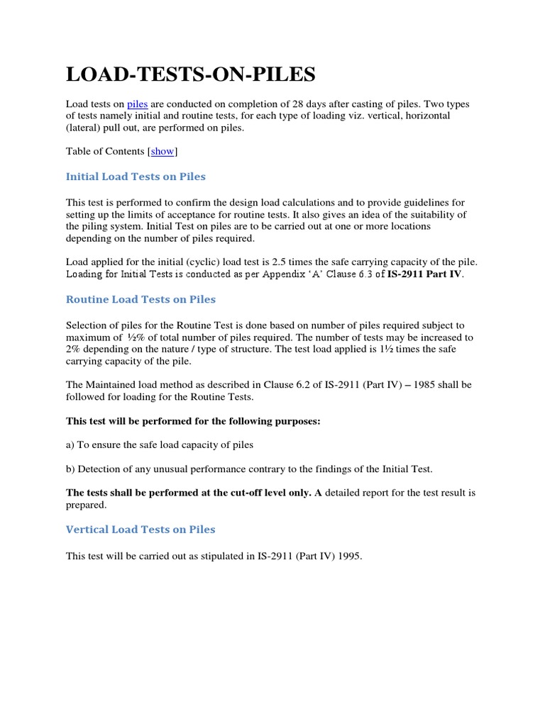 Load Testing Procedures and Acceptance Criteria for Pile Foundations ...