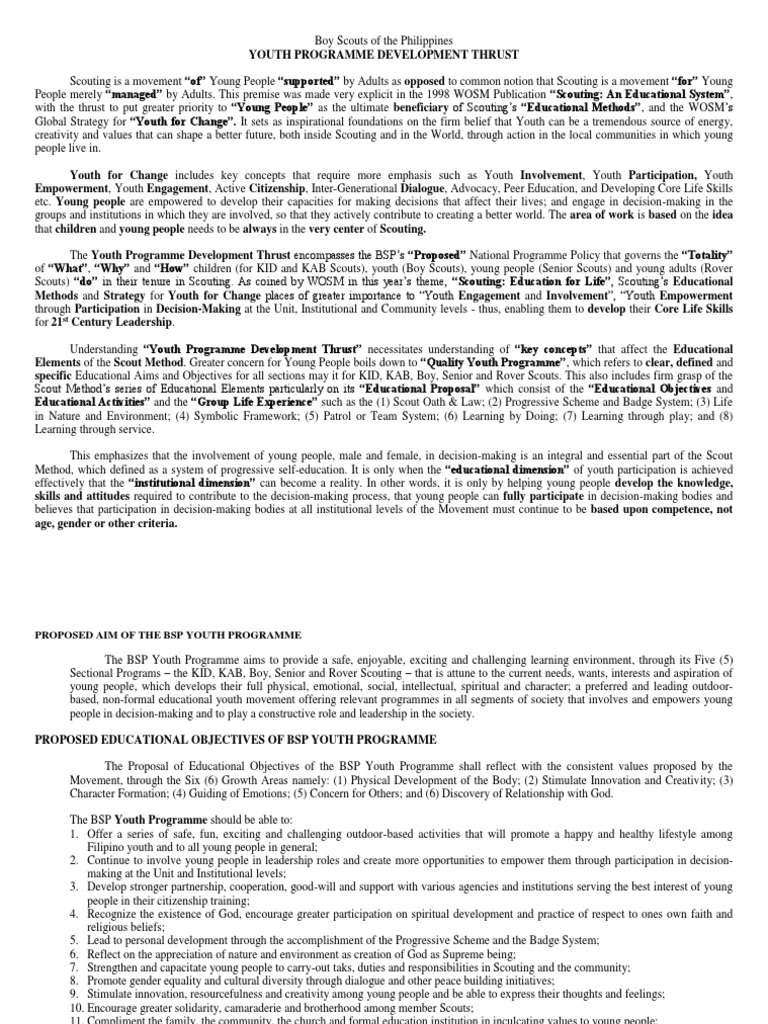 Youth Programme Development Thrust | PDF | Scouting | Empowerment