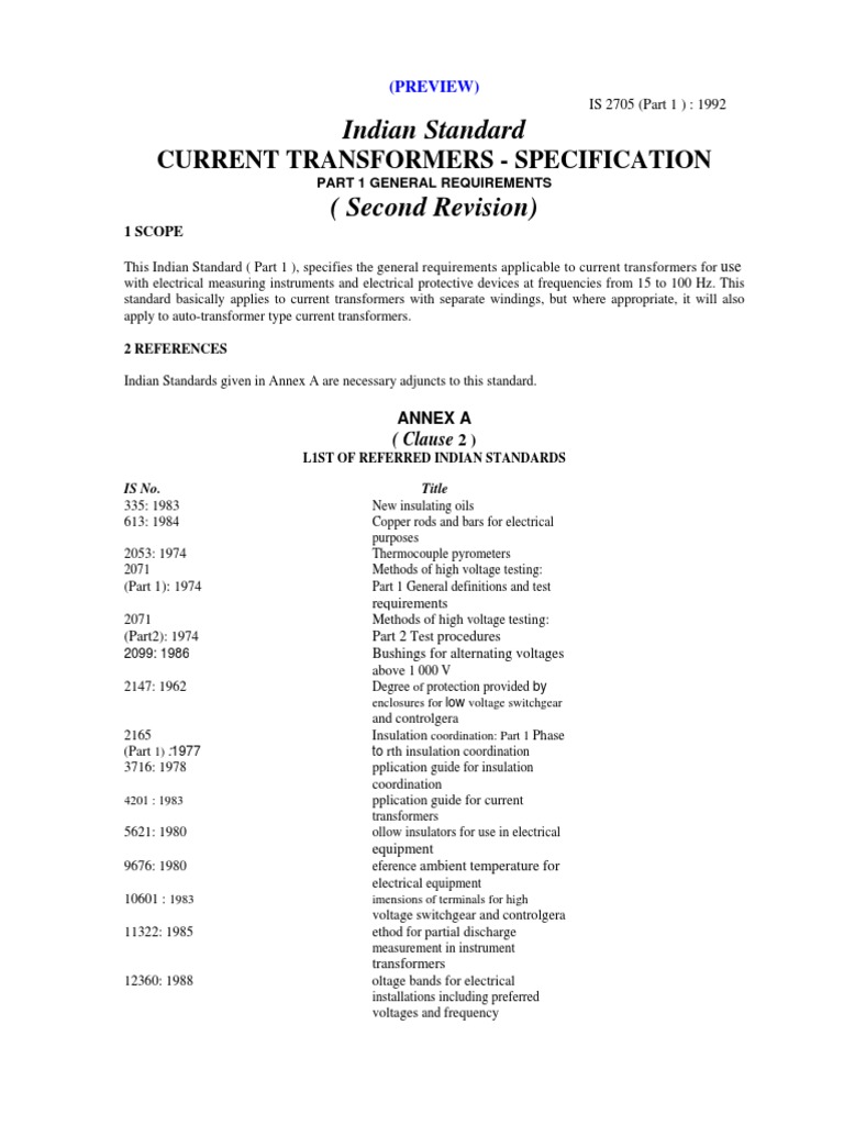 Indian Standard: Current Transformers - Specification | PDF ...