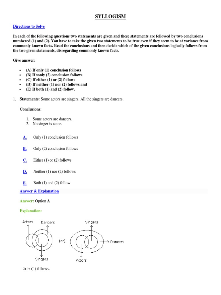 Syllogism: Directions To Solve | PDF | Truth | Logic