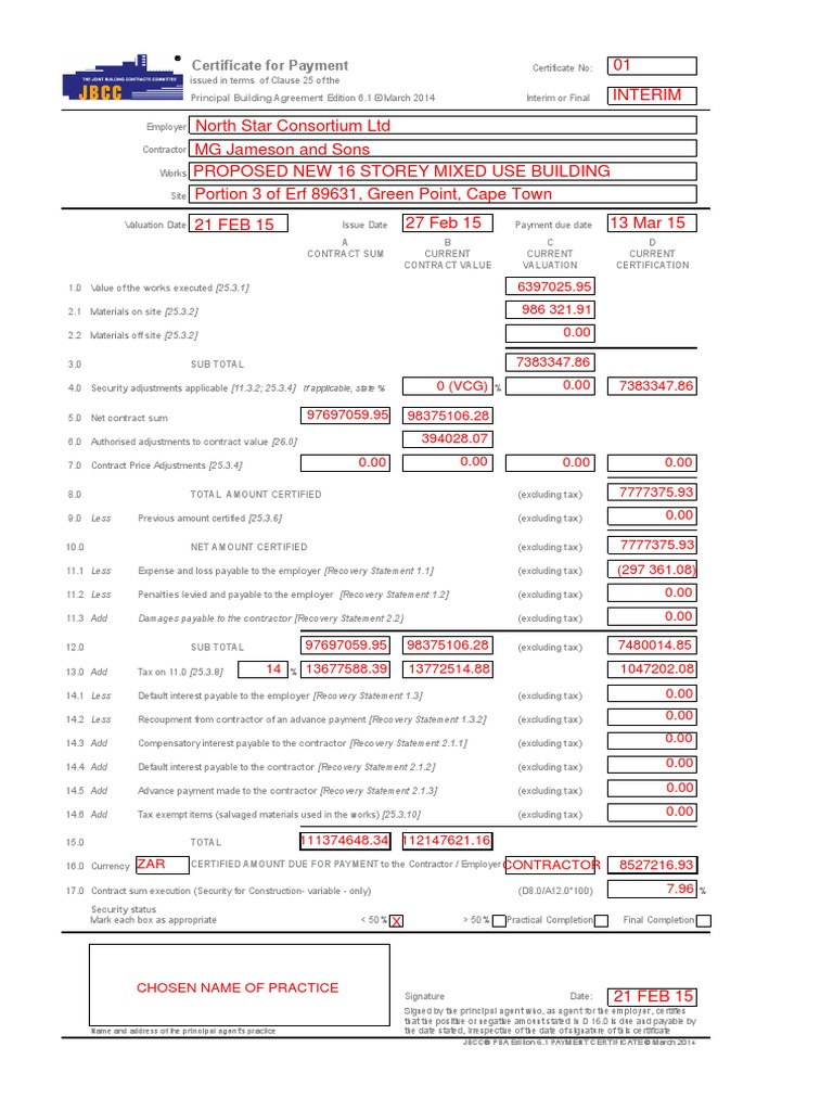 SACAP - PPE PBA Payment Certificate (March 2015) | PDF | Valuation ...
