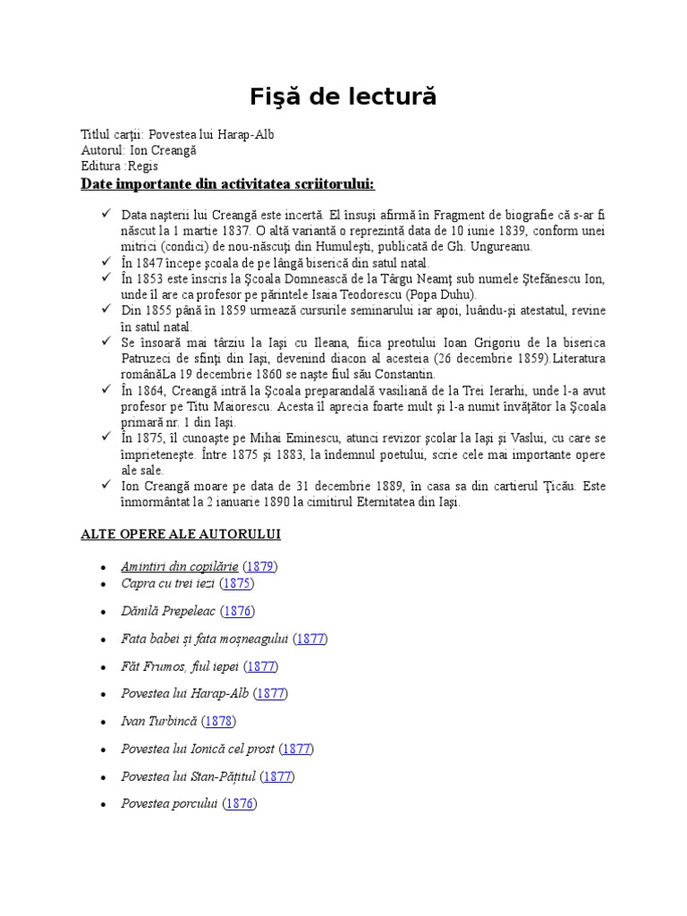 Documents - Tips - Fisa de Lectura Harap Alb | PDF