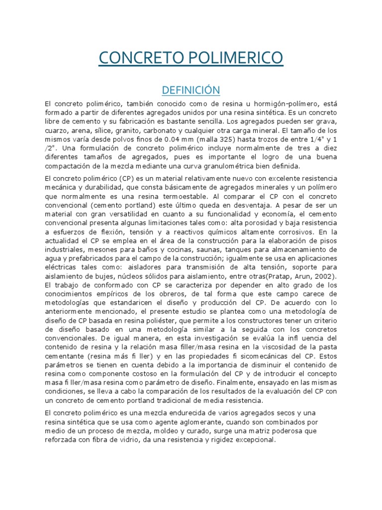 Concreto Polimerico | PDF | Polímeros | Hormigón