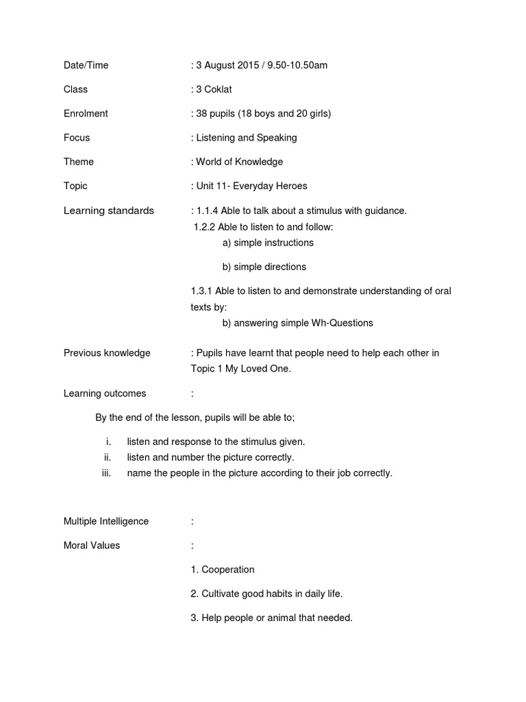 Everyday Heroes Listening Speaking | PDF | Question | Educational ...