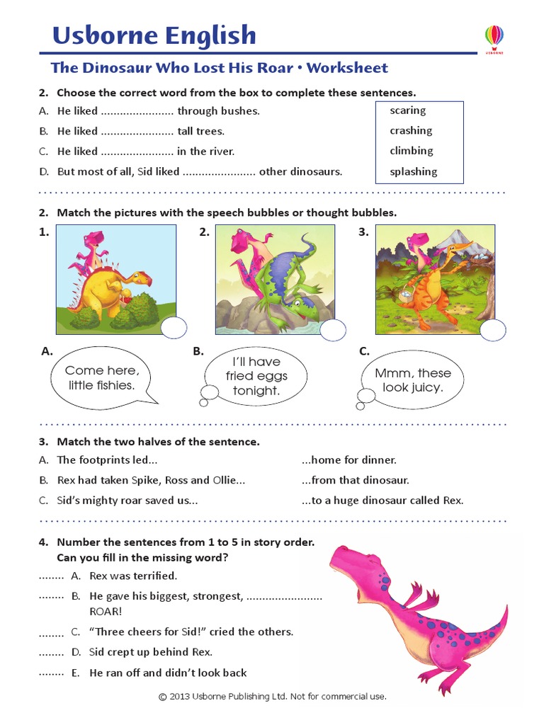 Dinosaur Who Lost His Roar Worksheet | PDF