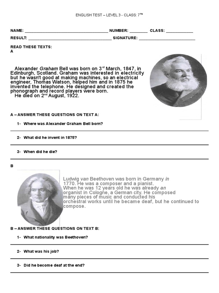 English Test - Level 3 - Class: 7 | PDF | Grammar | Syntax