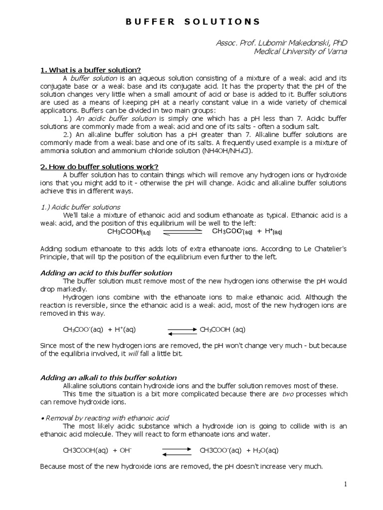 Buffers Solutions | PDF | Buffer Solution | Acid