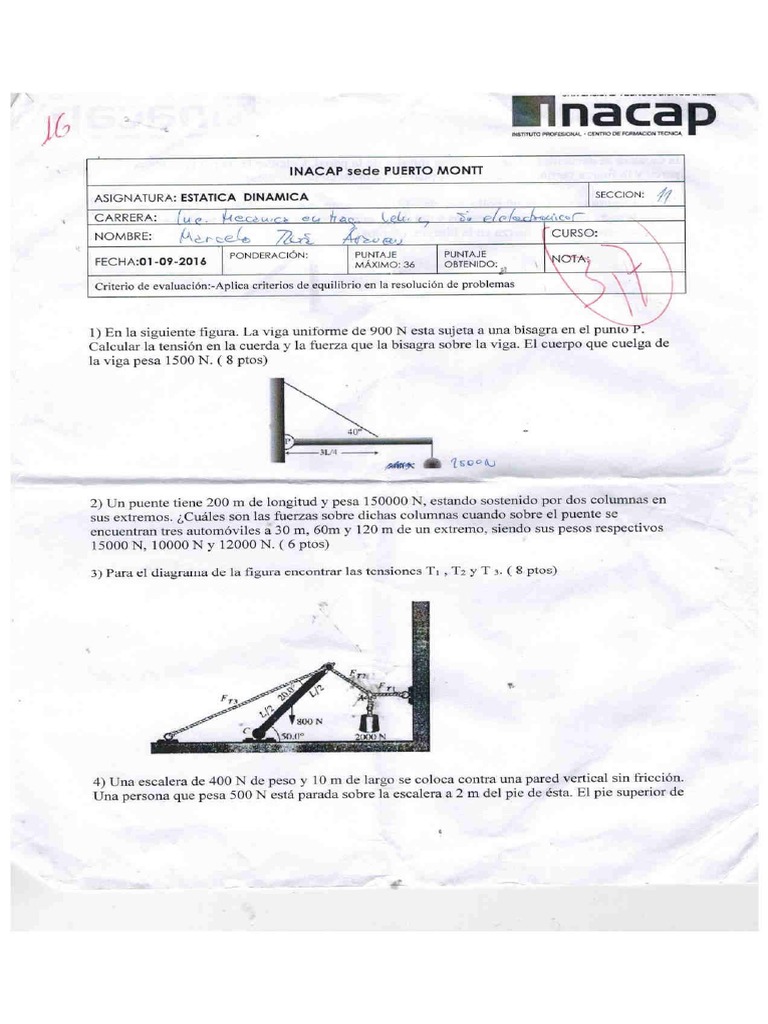 1° Prueba Estatica y Dinamica | PDF