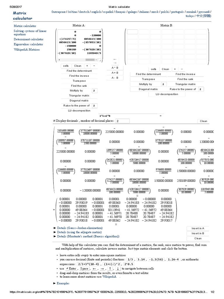 Matrix Calc | Matrix (Mathematics) | Determinant