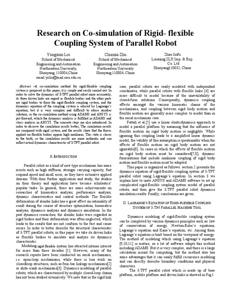 Research On Co-Simulation of Rigid-Flexible Coupling System of Parallel ...
