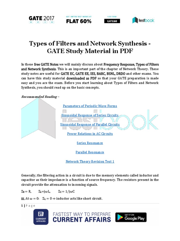 Types of Filters and Network Synthesis GATE Study Material in PDF | PDF ...